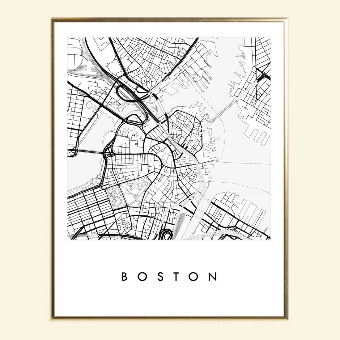 BOSTON Map Street Map MASSACHUSETTS City Map Drawing Black and | Etsy