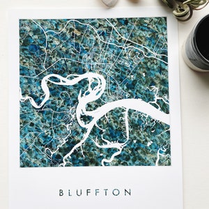 BLUFFTON Map Urban Fabric Watercolor Texture Painting South Carolina ...