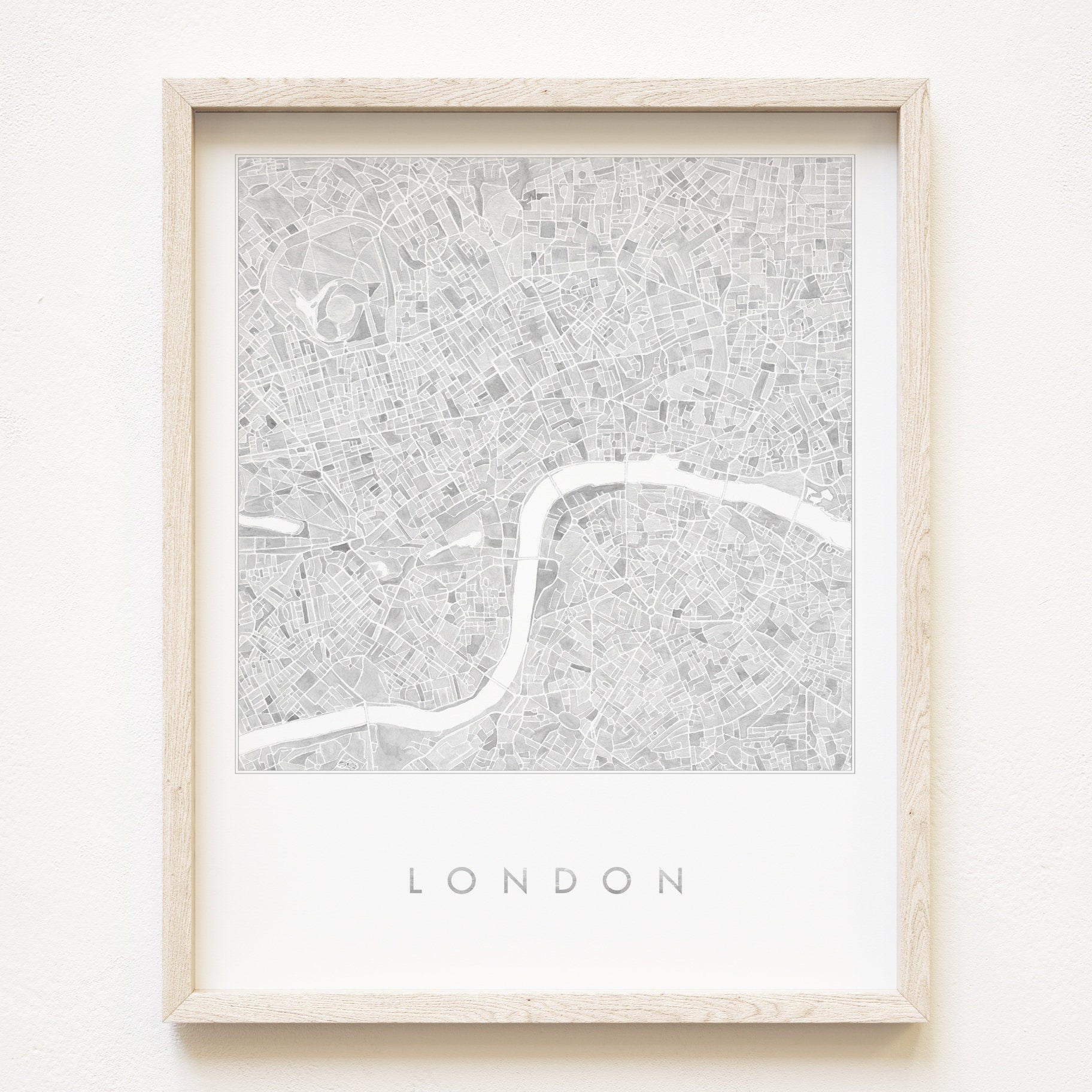 LONDON Map Hand Painted Watercolor Map Print UK City Block Plan (art ...