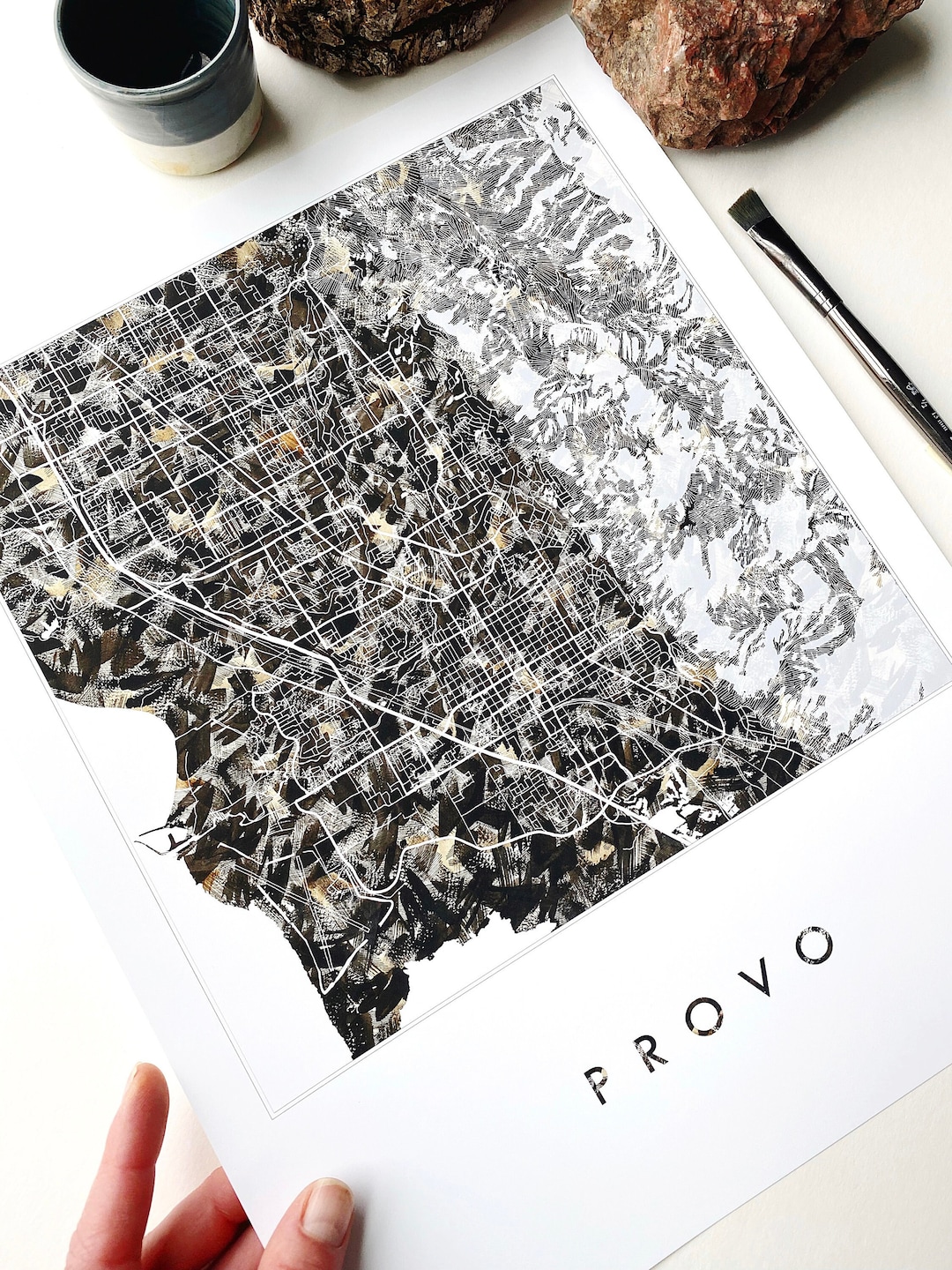 PROVO Map Urban Fabric Watercolor Texture Painting UTAH City Plan (art ...