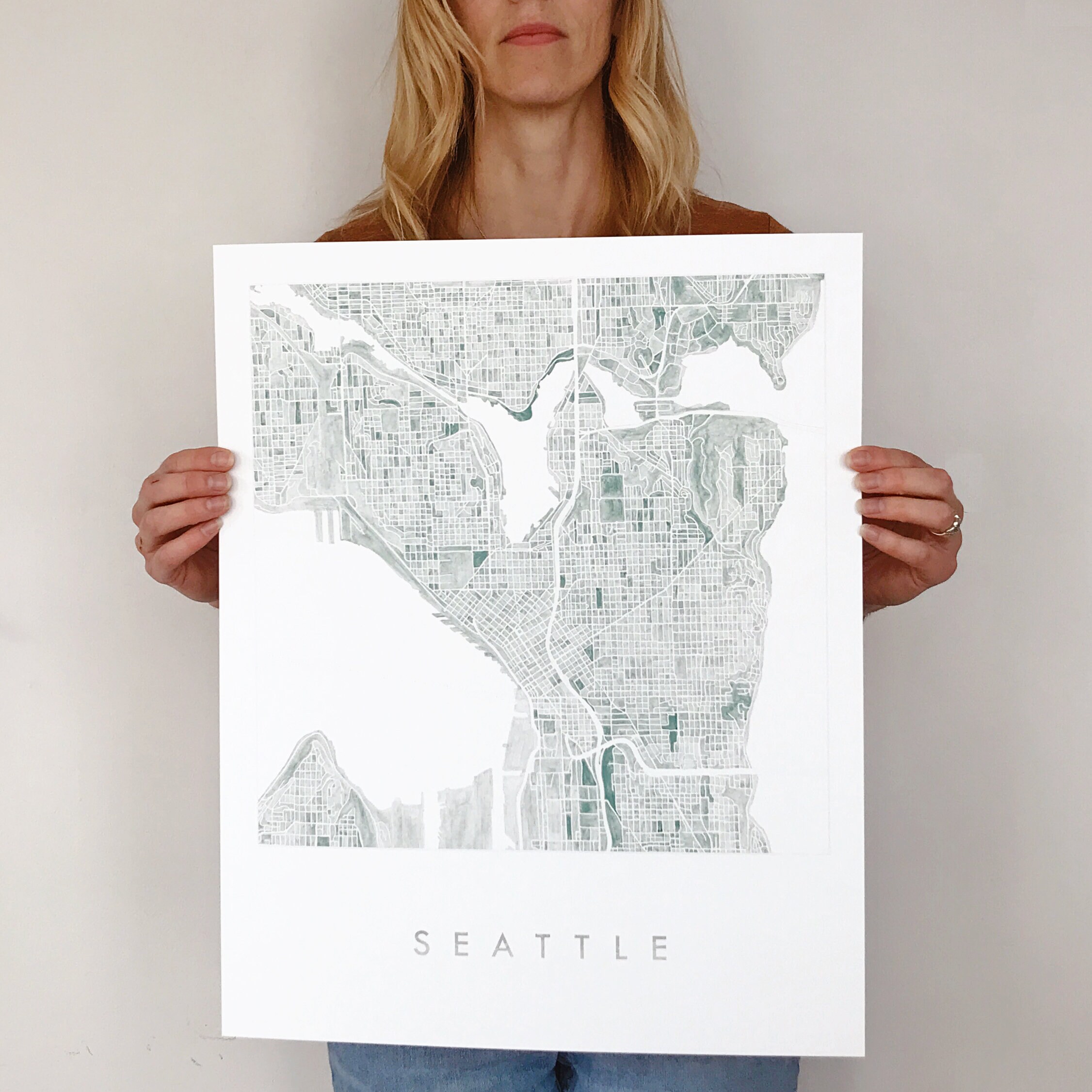 SEATTLE Lake Union Map Watercolor Print WASHINGTON City Block | Etsy