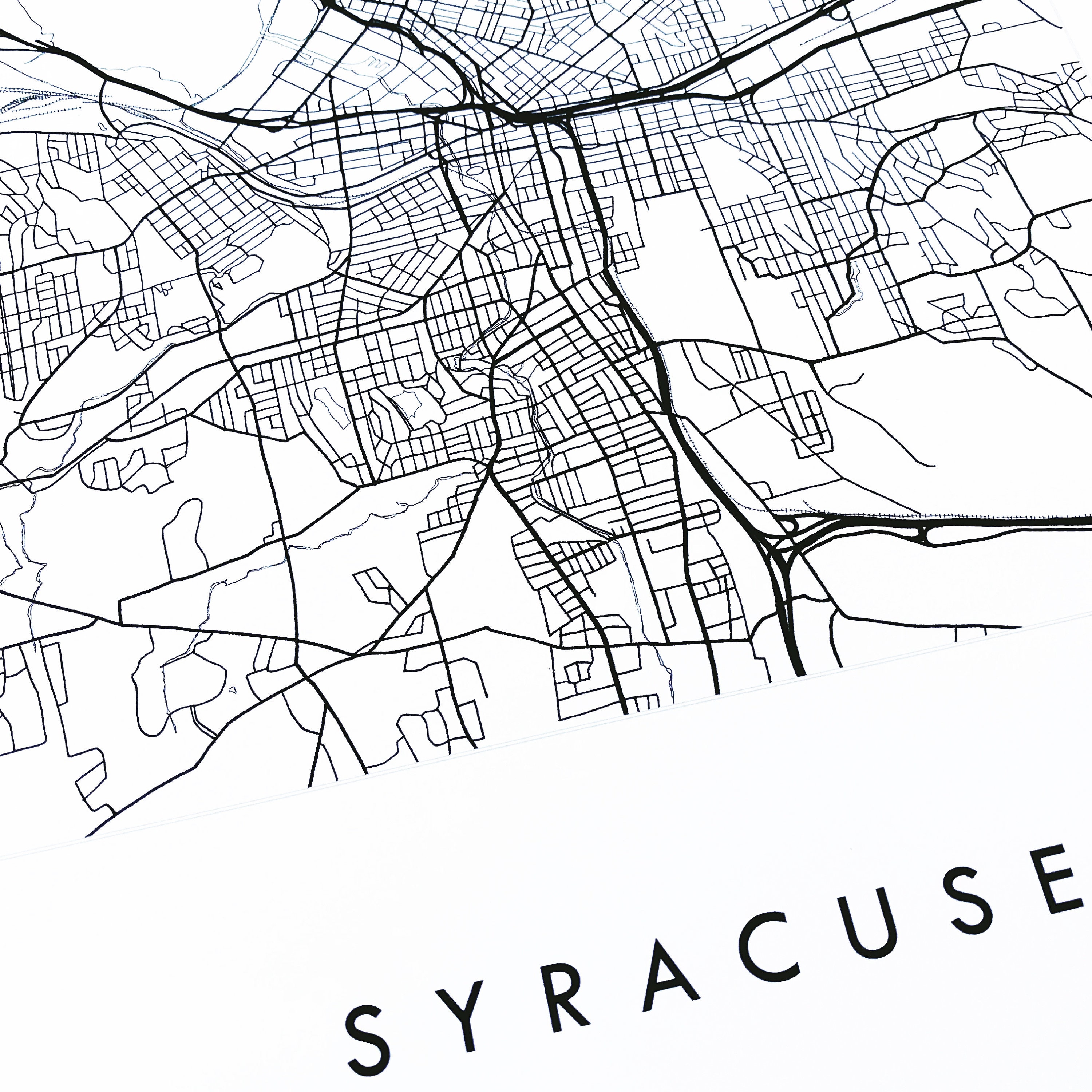 SYRACUSE Map Street Map New York City Map Drawing Black and White (art ...