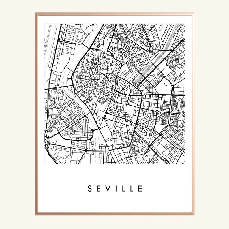 SEVILLE Map Hand Drawn Street Map Print SPAIN City Map art - Etsy