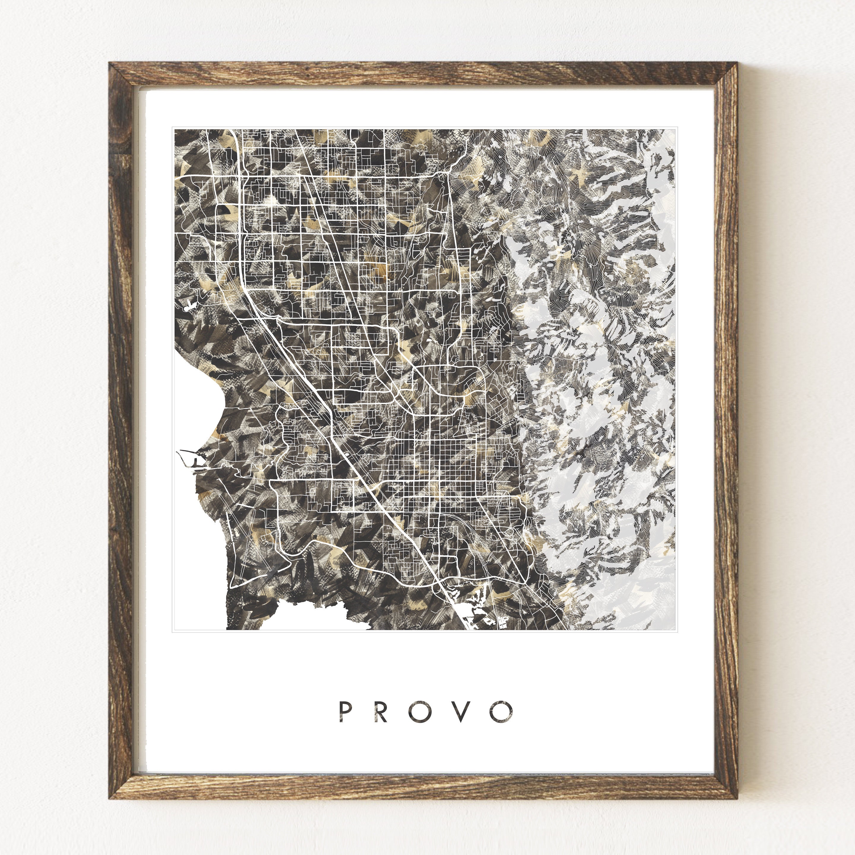 PROVO Map Urban Fabric Watercolor Texture Painting UTAH City Plan (art ...