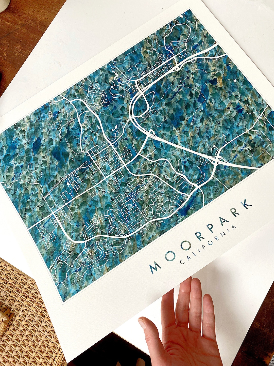 MOORPARK Map Urban Fabric Watercolor Texture Painting CALIFORNIA City ...