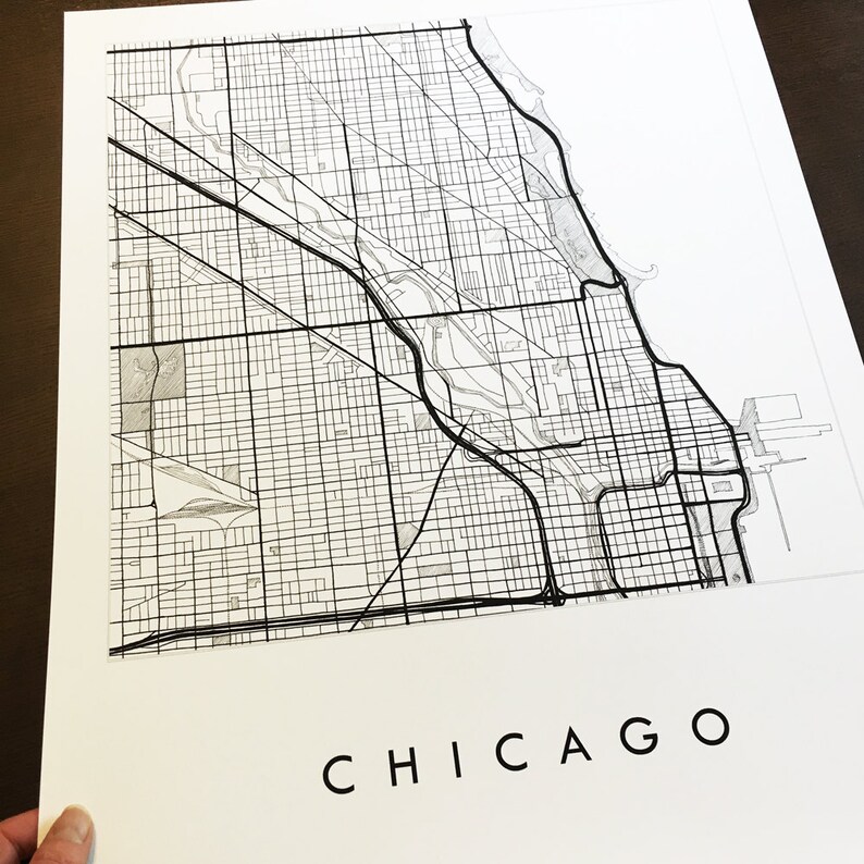 CHICAGO Map Hand Drawn Street Map ILLINOIS City Map Drawing - Etsy