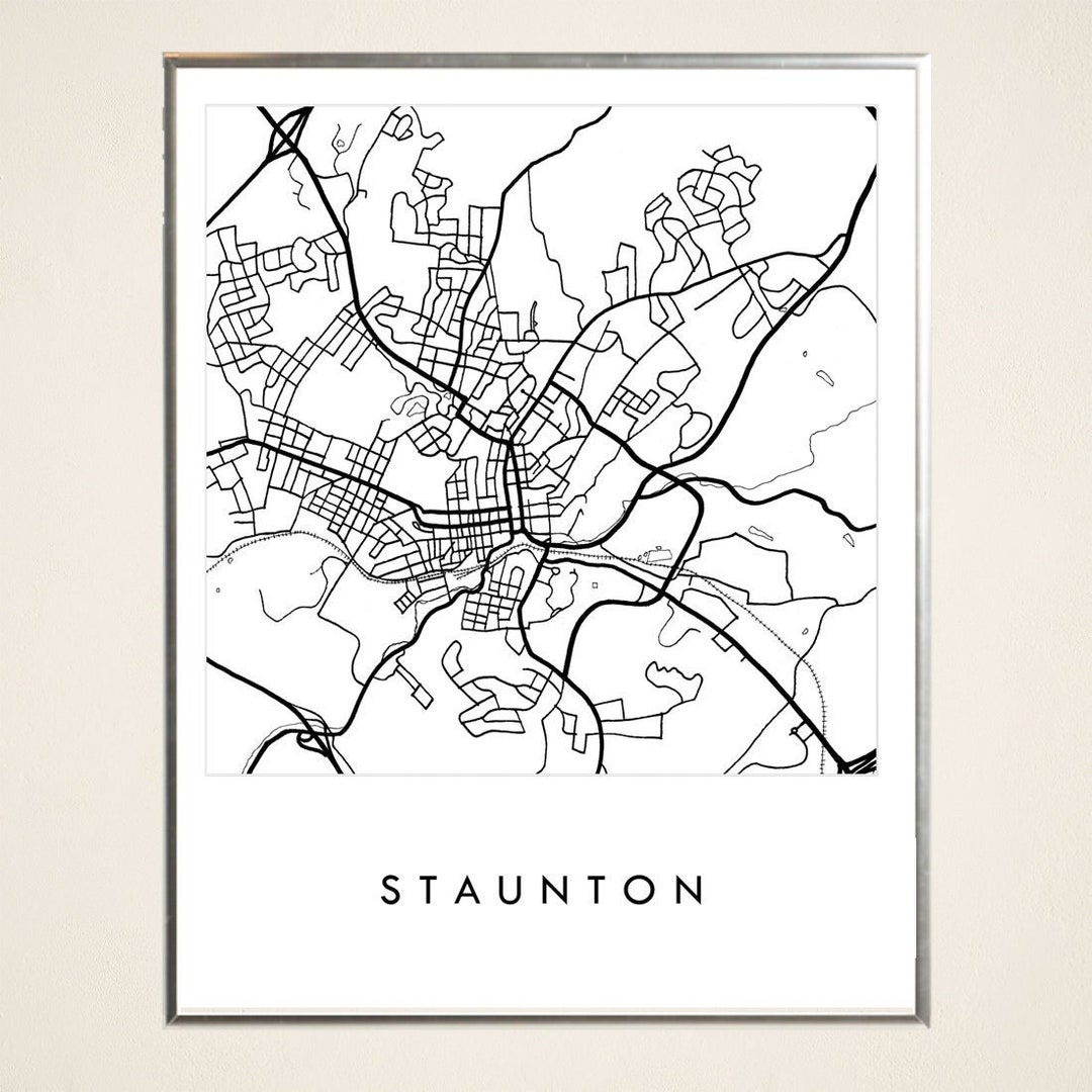 STAUNTON Street Map VIRGINIA City Map Drawing Black and White art Print ...