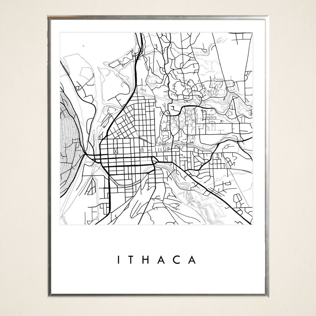 ITHACA Street Map NEW YORK City Map Drawing Black and White art Print ...