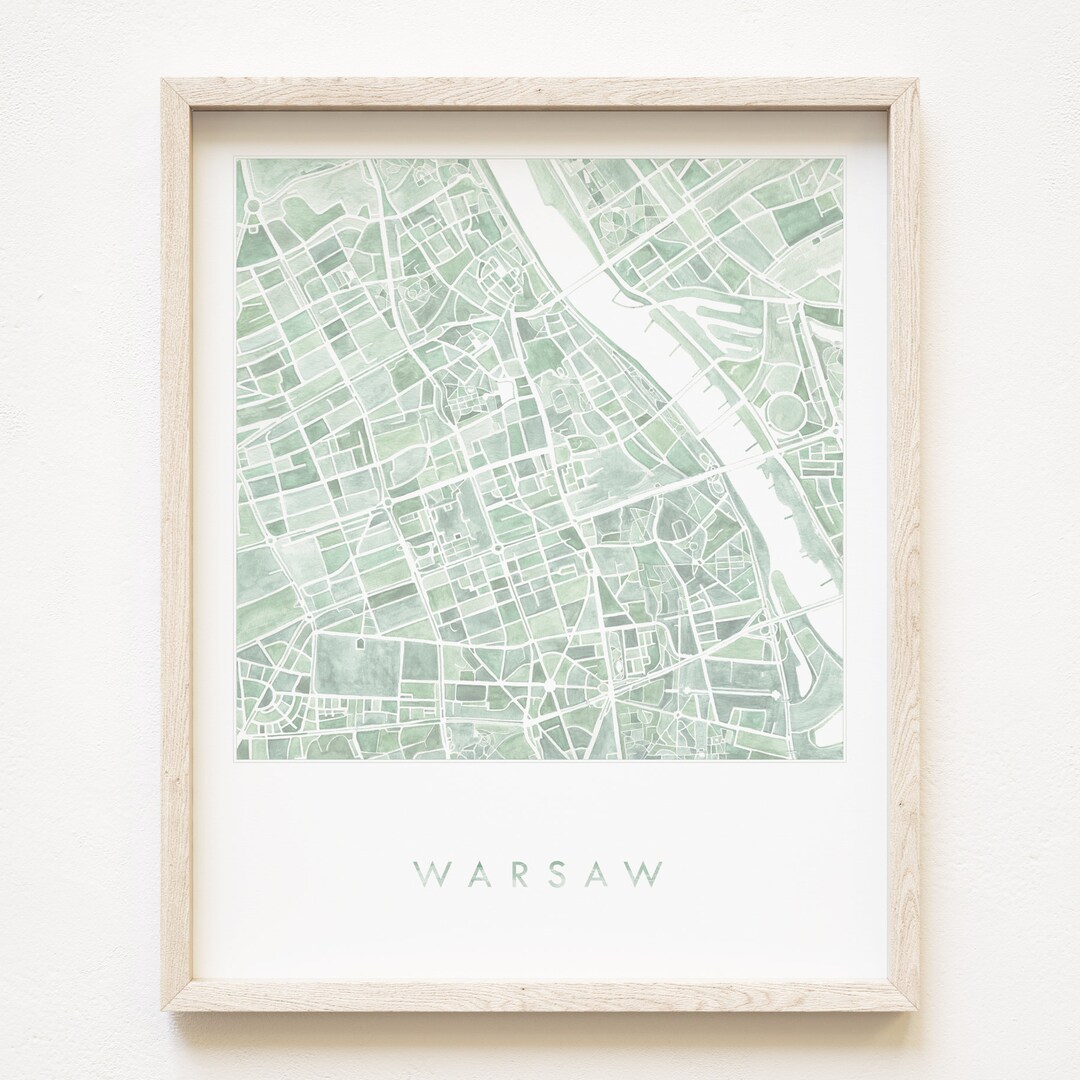 WARSAW Map Hand Painted Watercolor Map Print POLAND City Block Plan ...