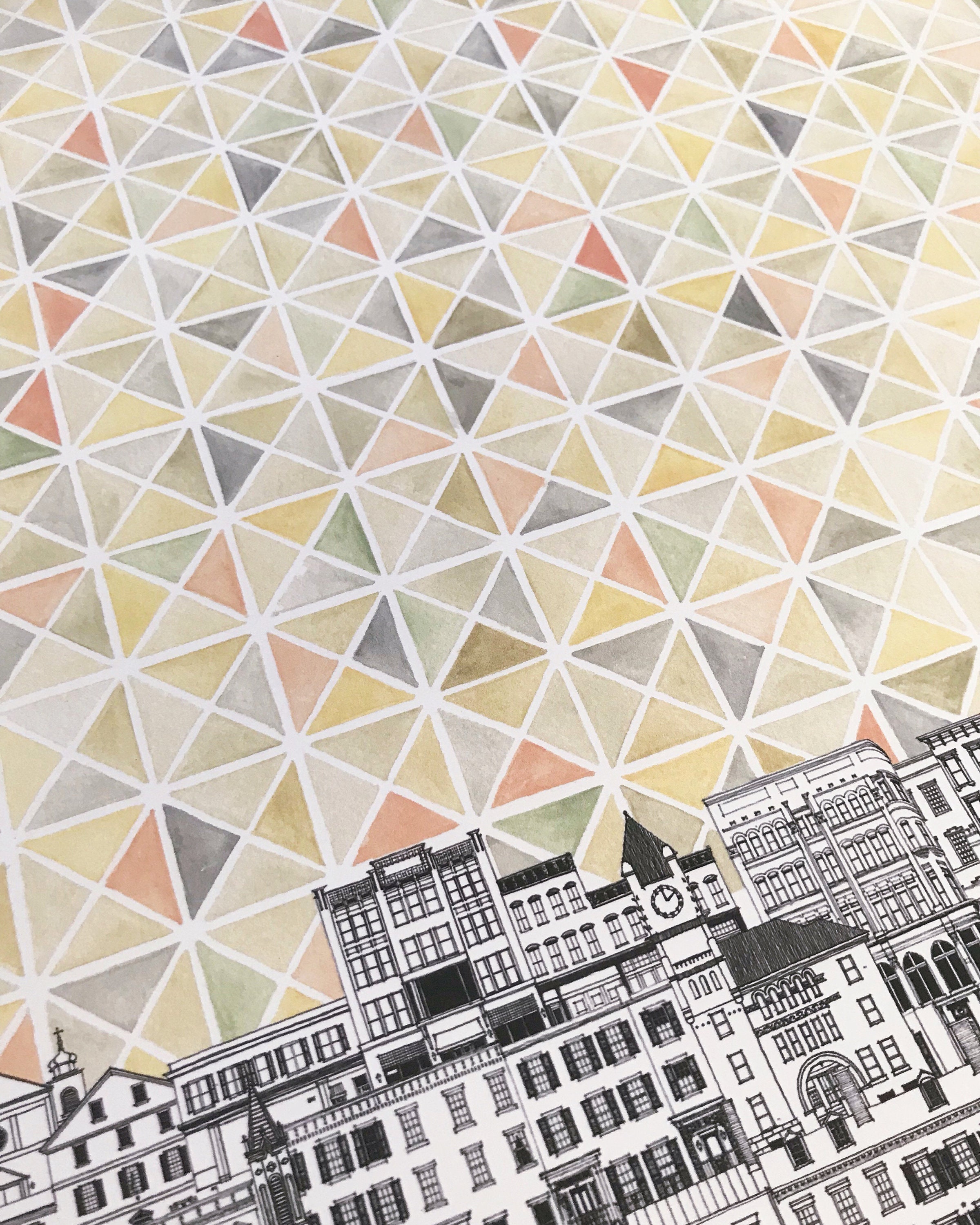 SUNRISE CITY (art Print) Cityscape Geometry Architectural Drawing New ...