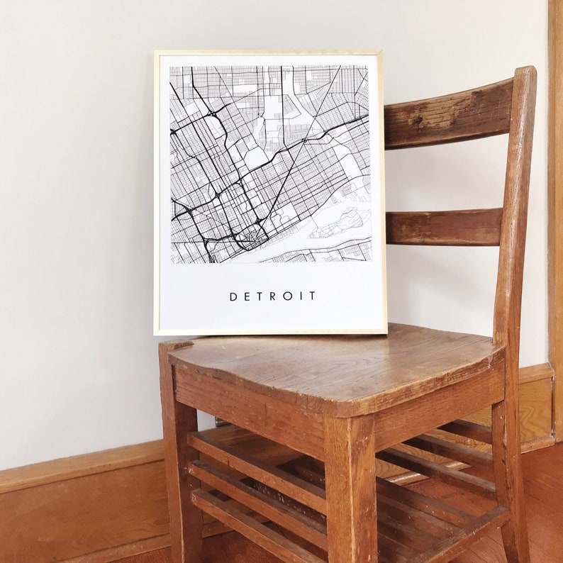 DETROIT Map Street Map MICHIGAN City Map Drawing Black and - Etsy