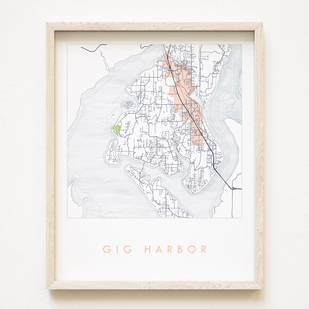 GIG HARBOR Map Hand Drawn Street Map WASHINGTON City Map Drawing (art ...