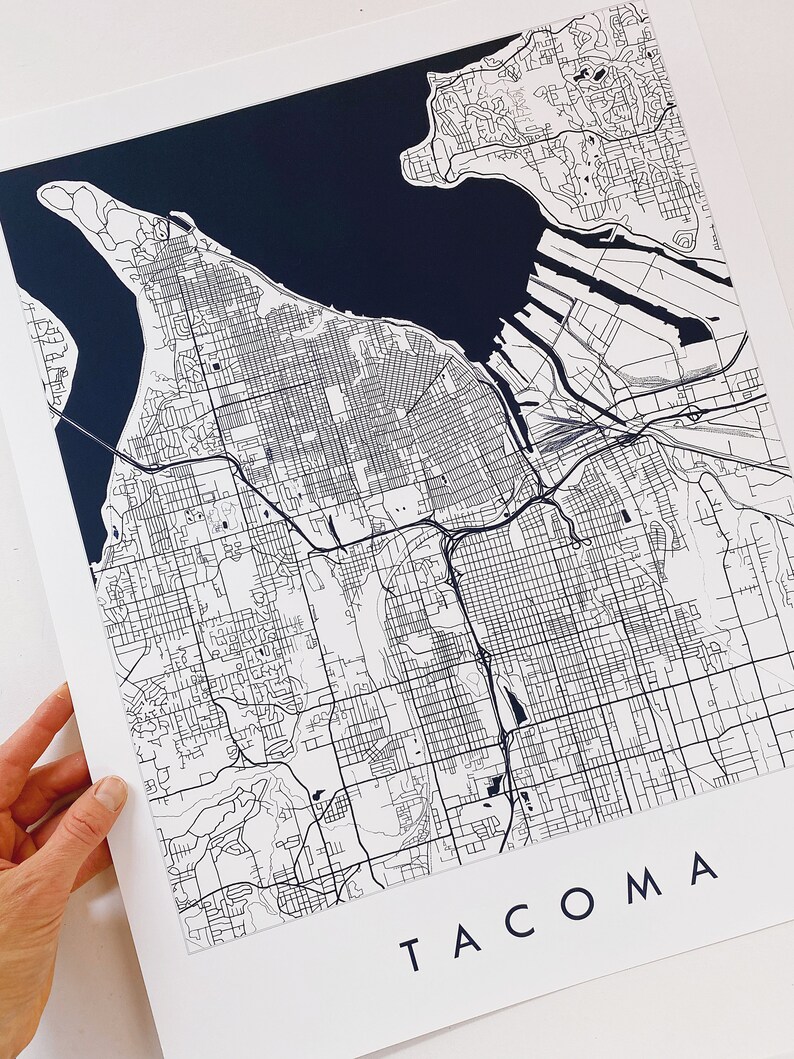 Greater TACOMA Map Street Map Washington City Map Drawing Blueprint ...