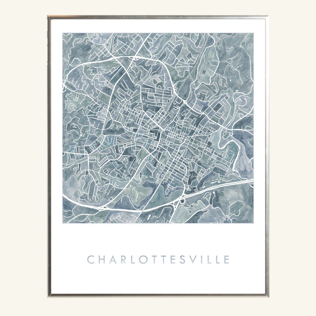 CHARLOTTESVILLE Map Watercolor Print VIRGINIA City Block Plan art Print ...