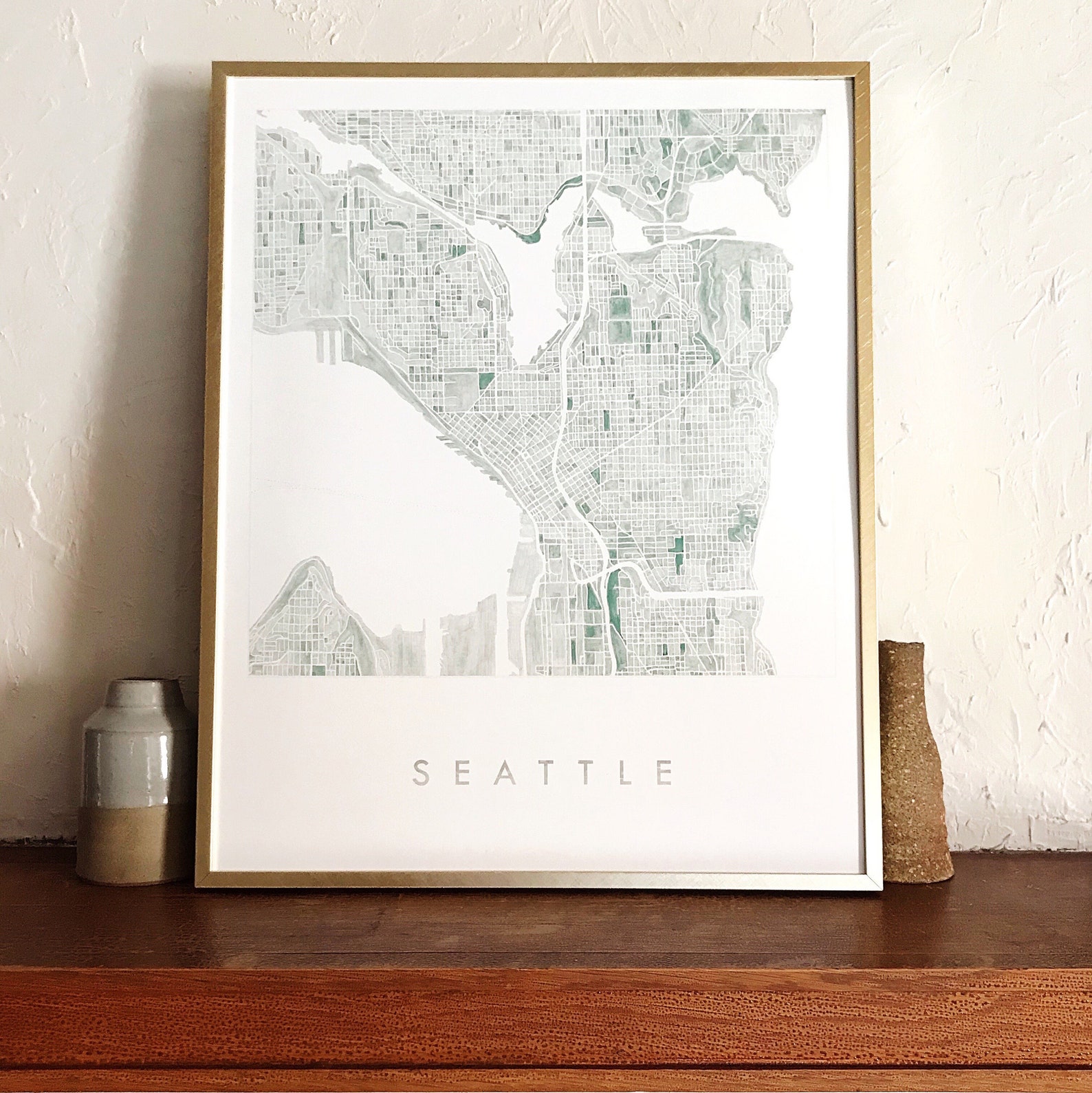 SEATTLE Lake Union Map Watercolor Print WASHINGTON City Block | Etsy