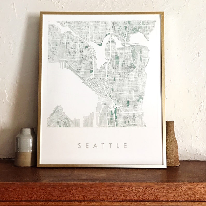 SEATTLE Lake Union Map Watercolor Print WASHINGTON City Block | Etsy