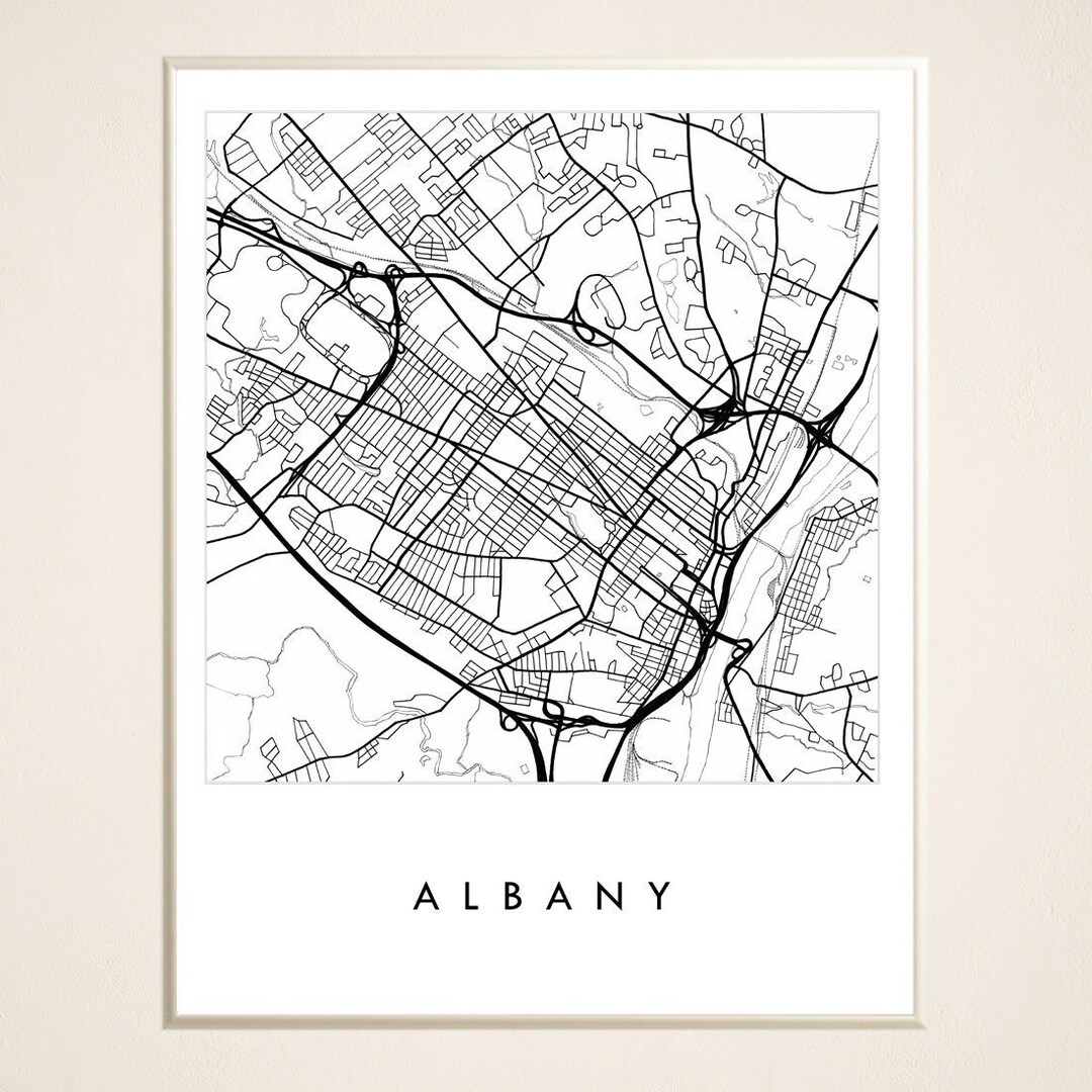ALBANY Street Map NEW YORK City Map Drawing Black and White - Etsy