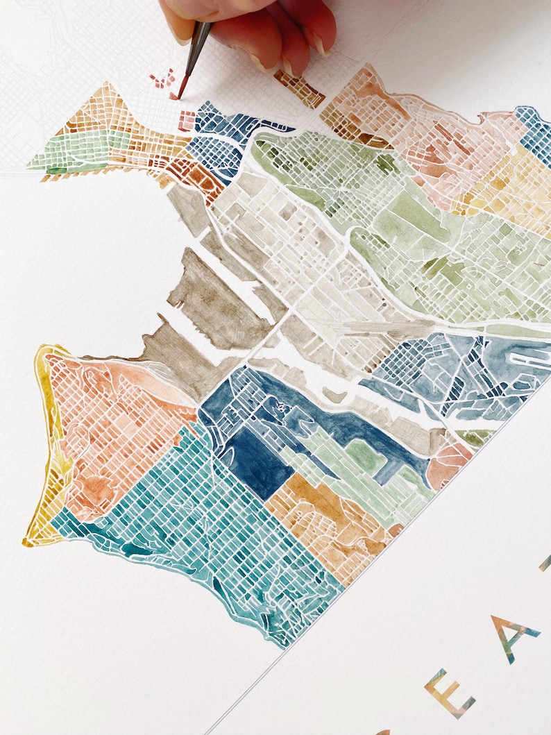 FIRST HILL Seattle Neighborhood Map Stampa acquerello WASHINGTON City ...
