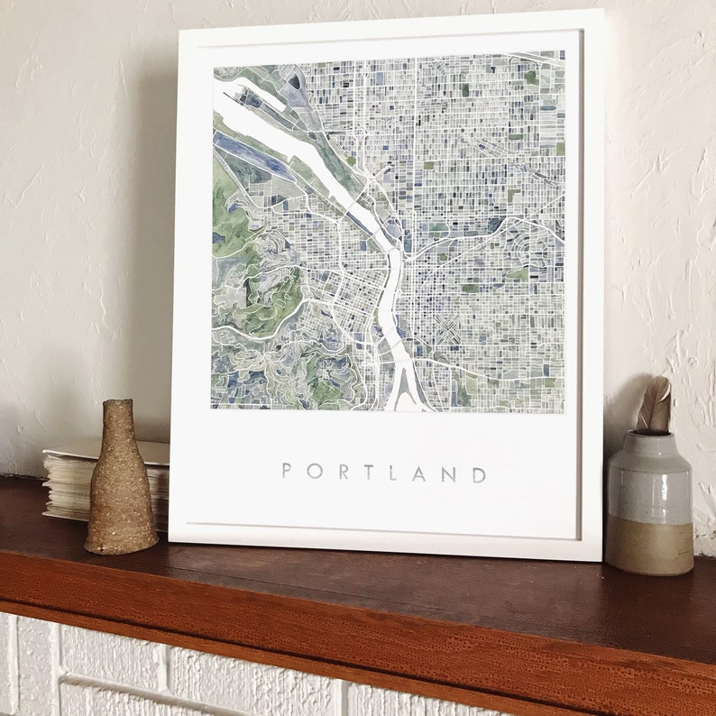 PORTLAND Map Watercolor Print OREGON City Block Plan (art Print ...