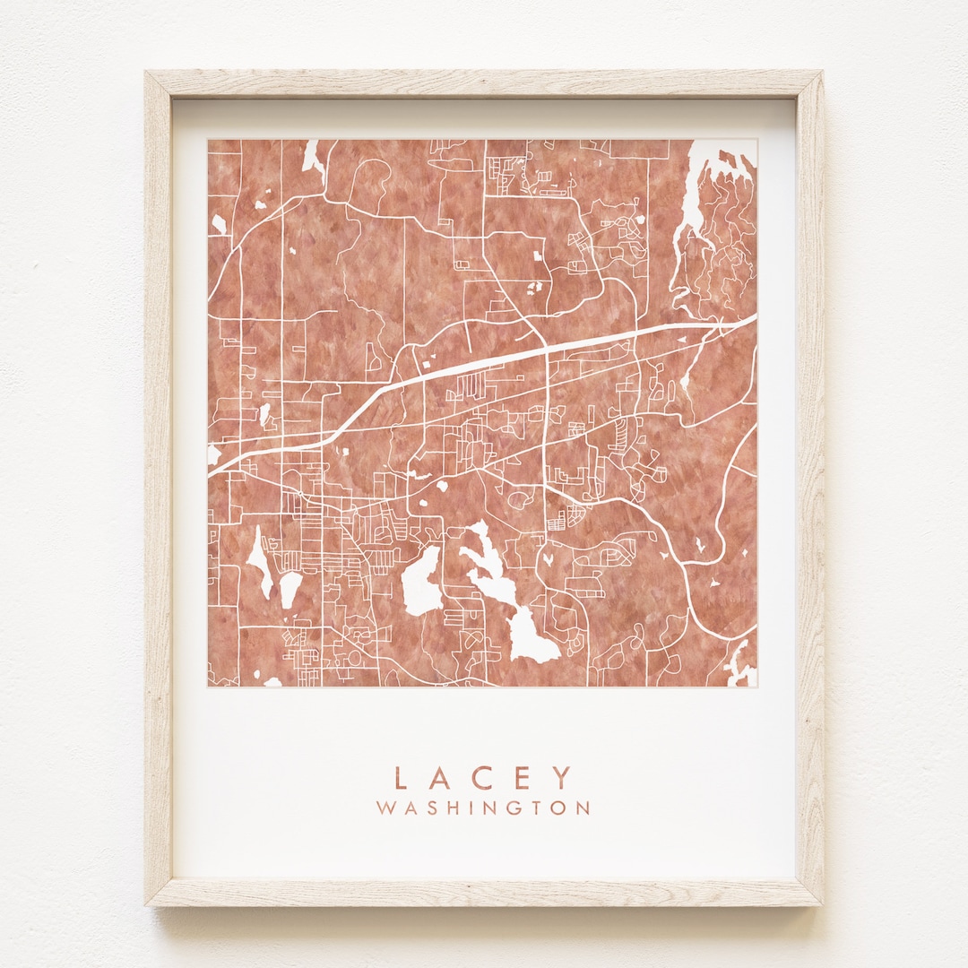 LACEY Map Washington Watercolor Wash Map Print City Block Plan art ...