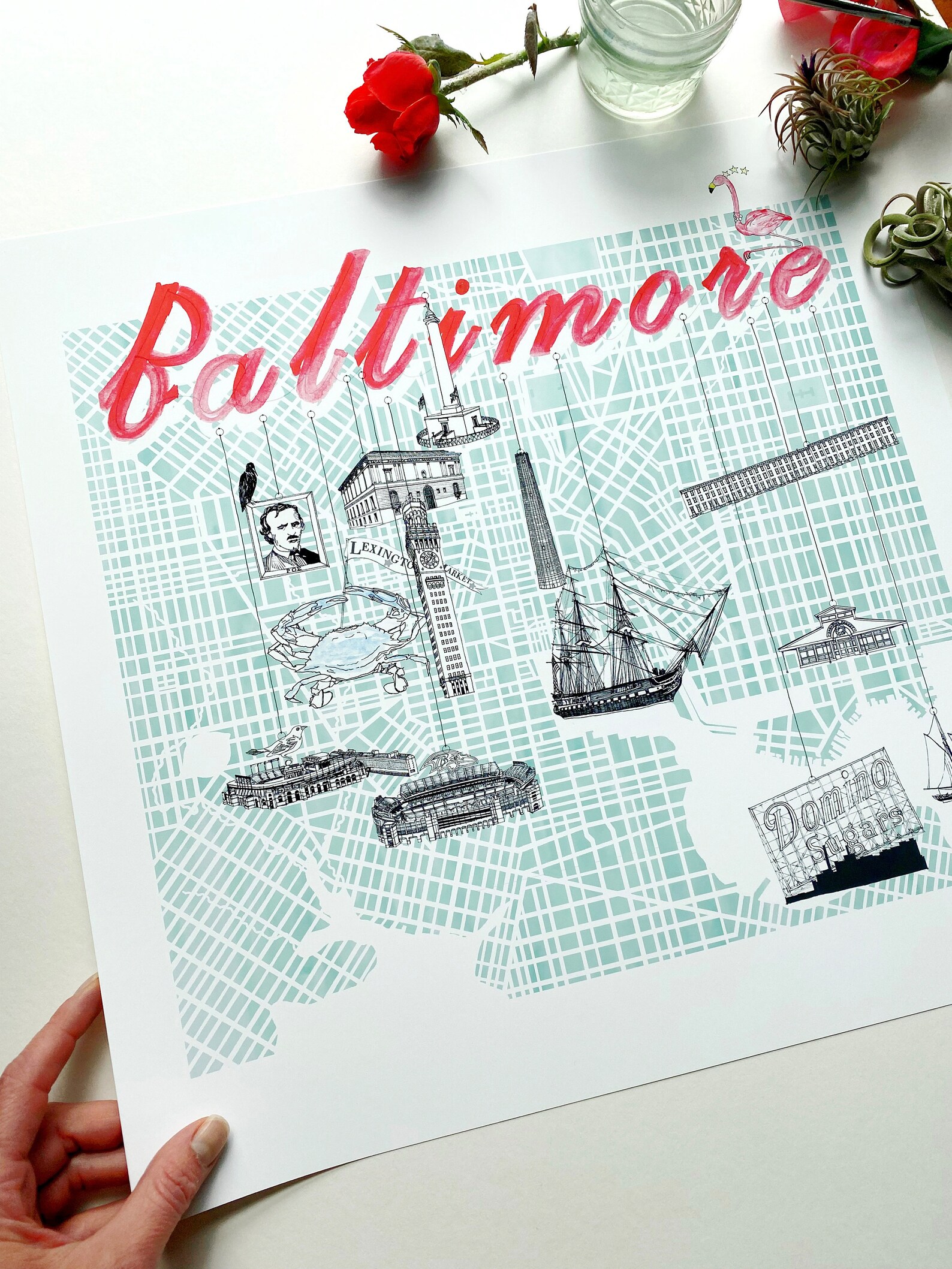 BALTIMORE Hon Charms Landmarks City Map (watercolor Print + Original ...