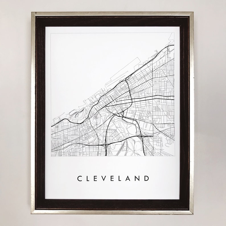 CLEVELAND Map Street Map OHIO City Map Drawing Black and White - Etsy