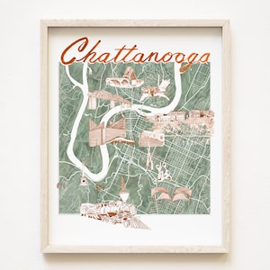 CHATTANOOGA Charms Landmarks City Map (watercolor Print + Original Ink ...