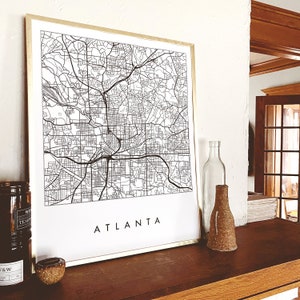 ATLANTA Map Street Map Georgia City Map Drawing Black White (art Print ...