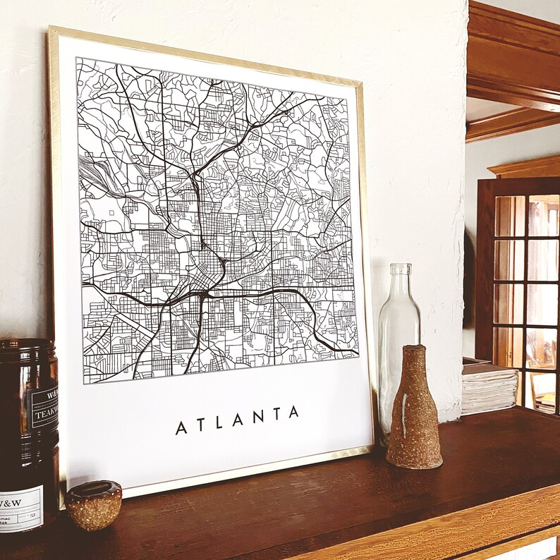 ATLANTA Map Street Map Georgia City Map Drawing Black and - Etsy