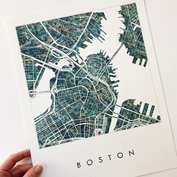BOSTON Map Urban Fabric Watercolor Texture Painting - Etsy