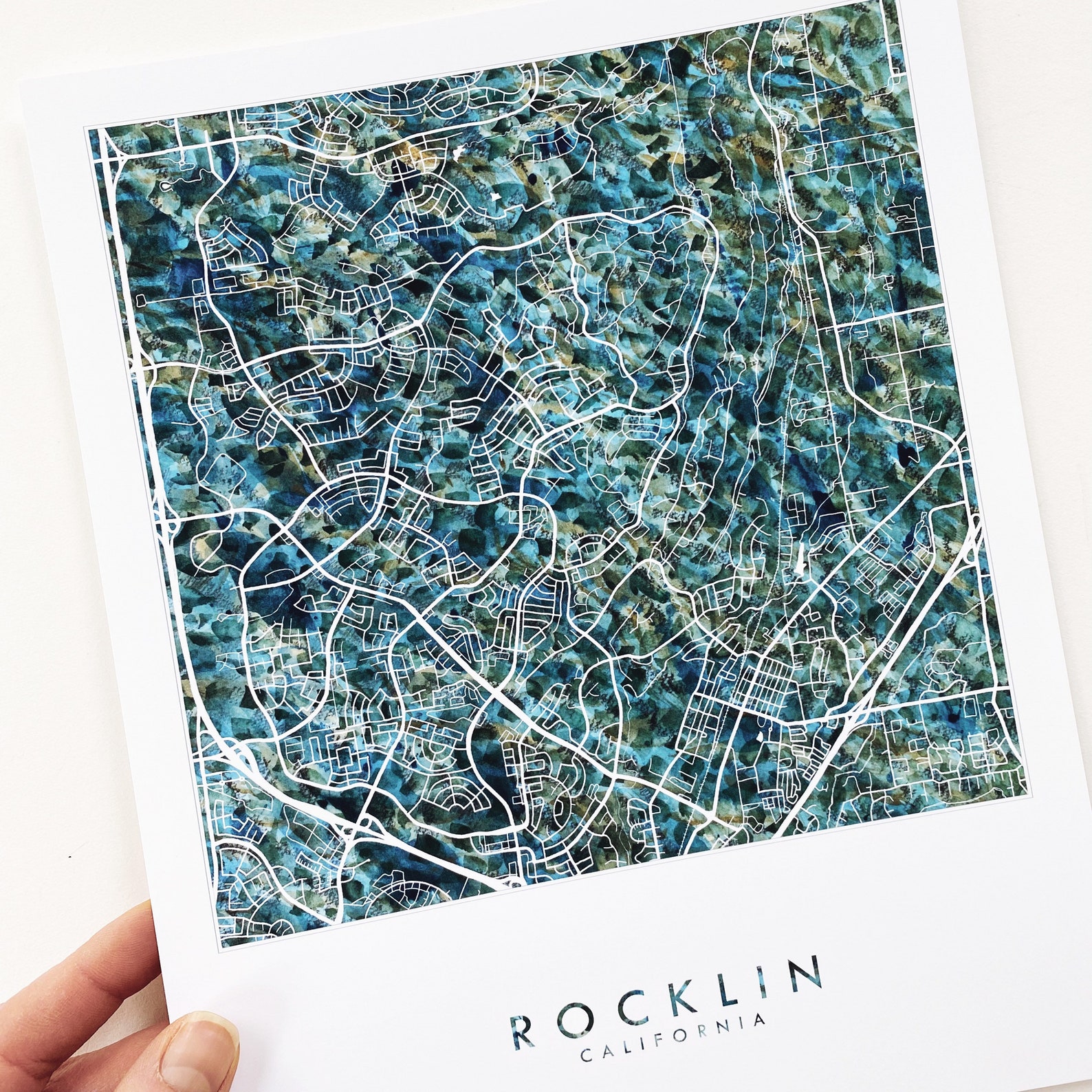 ROCKLIN Map Urban Fabric Watercolor Texture Painting - Etsy