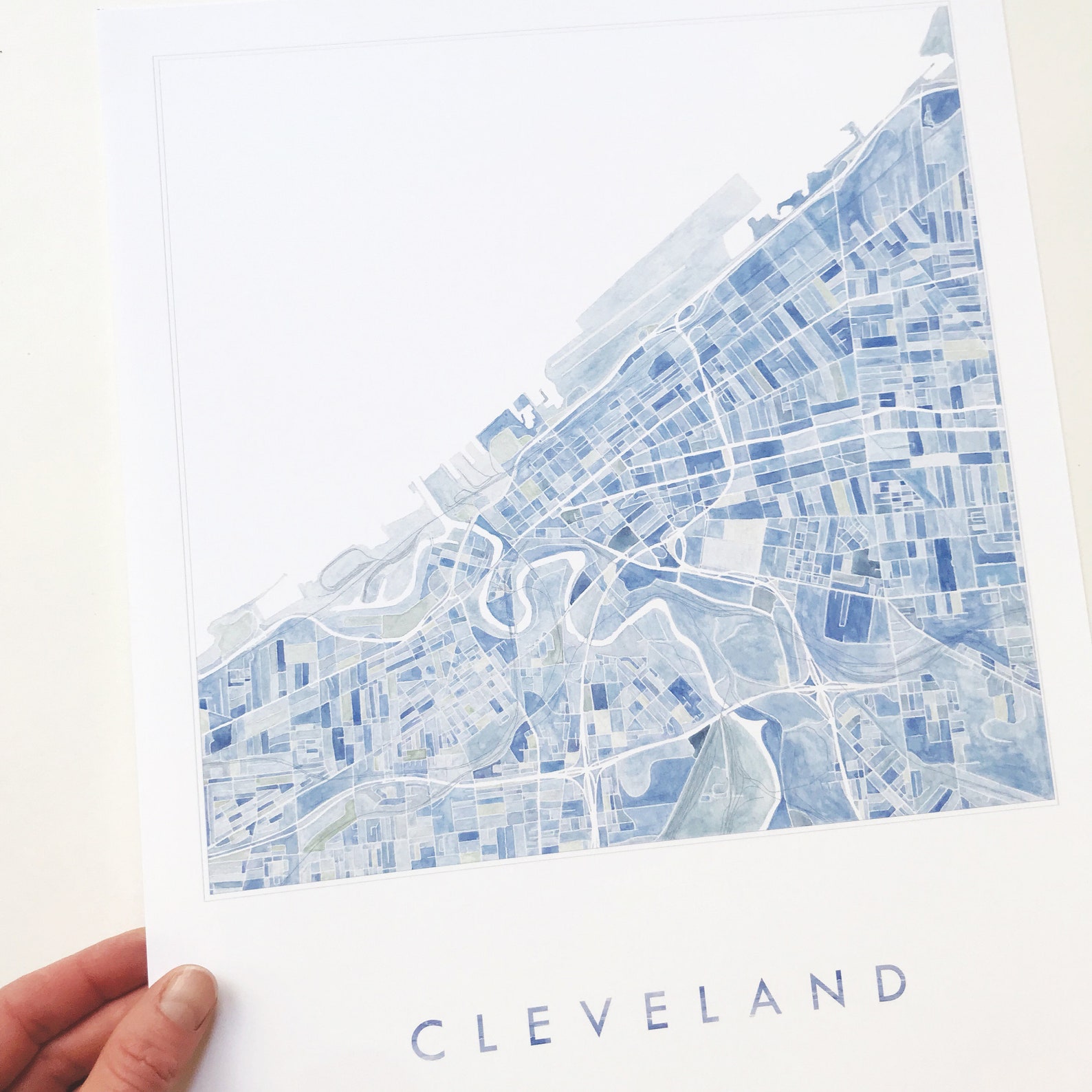 CLEVELAND Map Watercolor Print OHIO City Block Plan art | Etsy