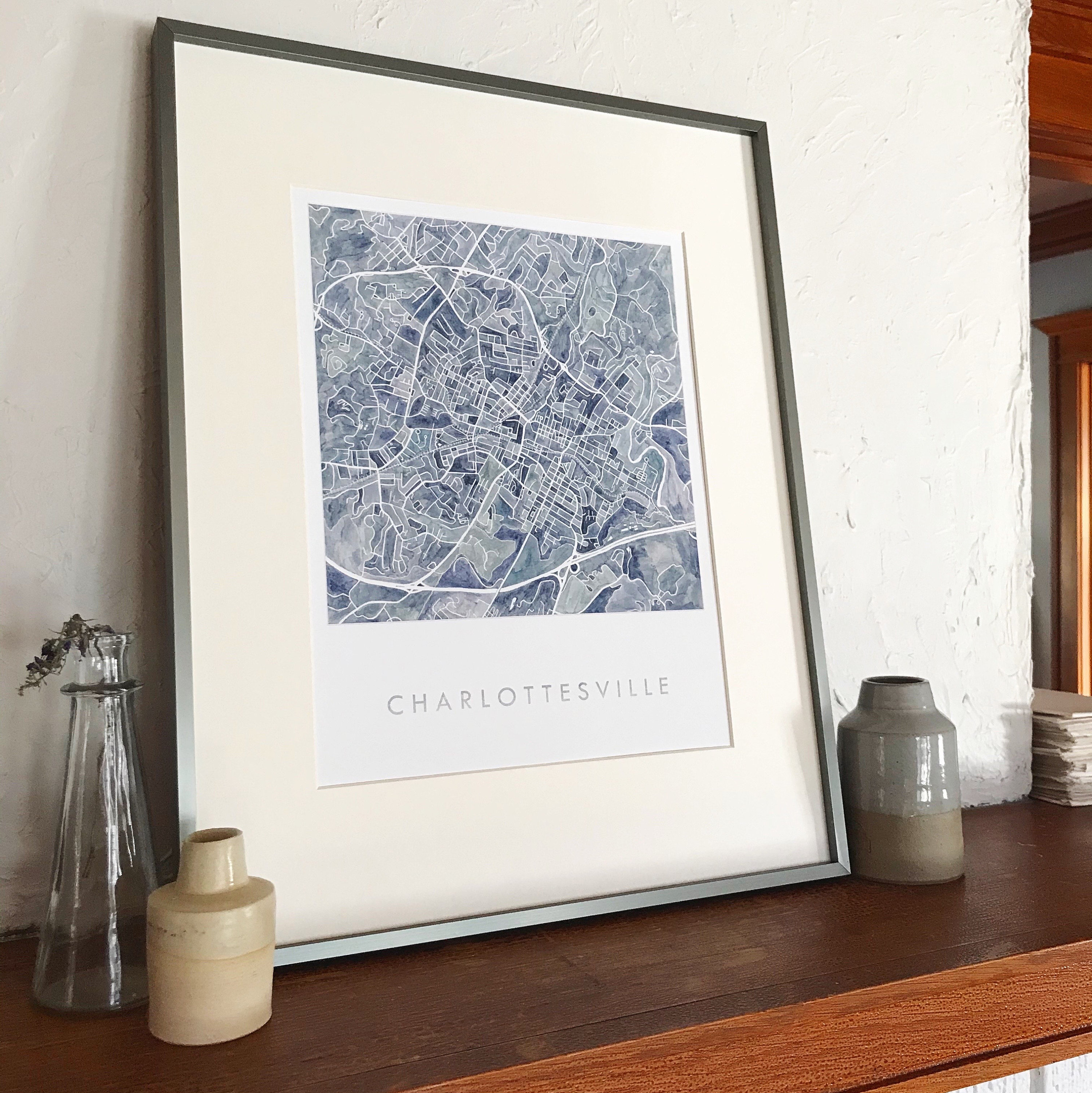 CHARLOTTESVILLE Map Watercolor Print VIRGINIA City Block Plan (art ...