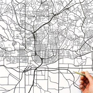 ATLANTA Map Street Map Georgia City Map Drawing Black White (art Print ...