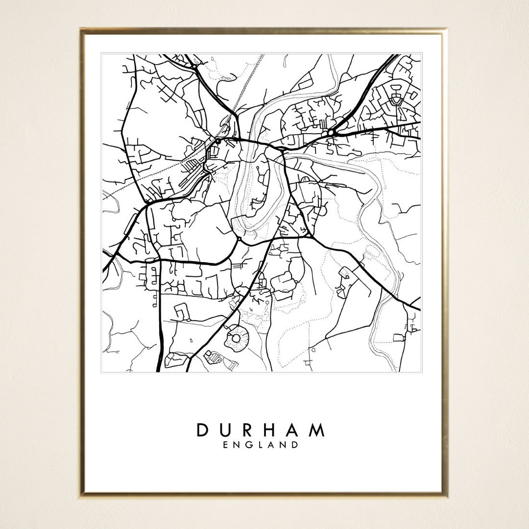 DURHAM Street Map ENGLAND City Map Drawing Black and White art Print ...