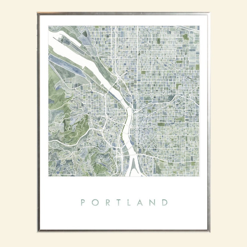 PORTLAND Map Watercolor Print OREGON City Block Plan art - Etsy