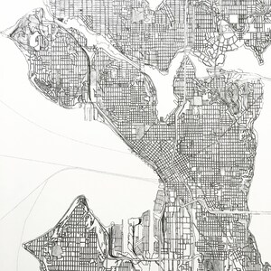 SEATTLE Map Street Map WASHINGTON City Map Drawing Black and White (art ...