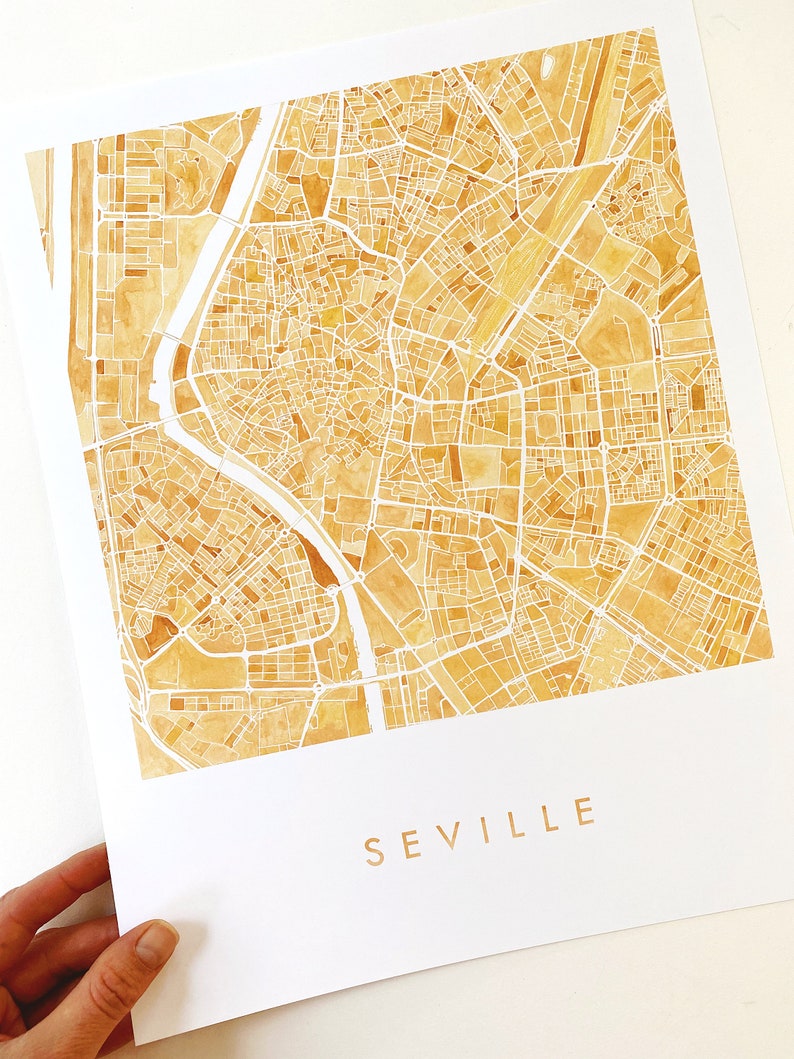 SEVILLE Map Watercolor Print SPAIN City Block Plan art Print - Etsy