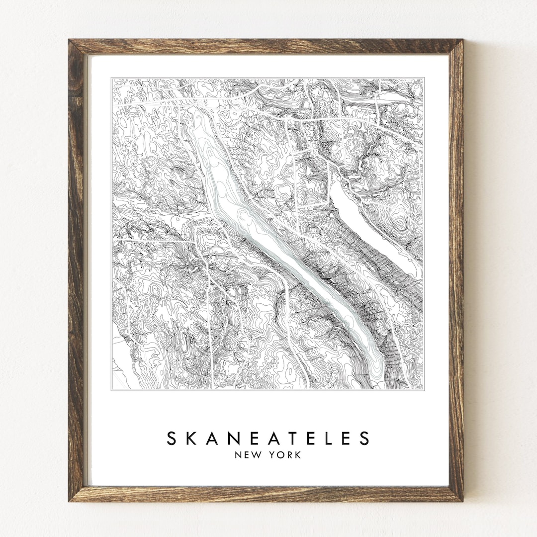 SKANEATELES Hand Drawn Map Lake Map New York Topographic Drawing Black ...