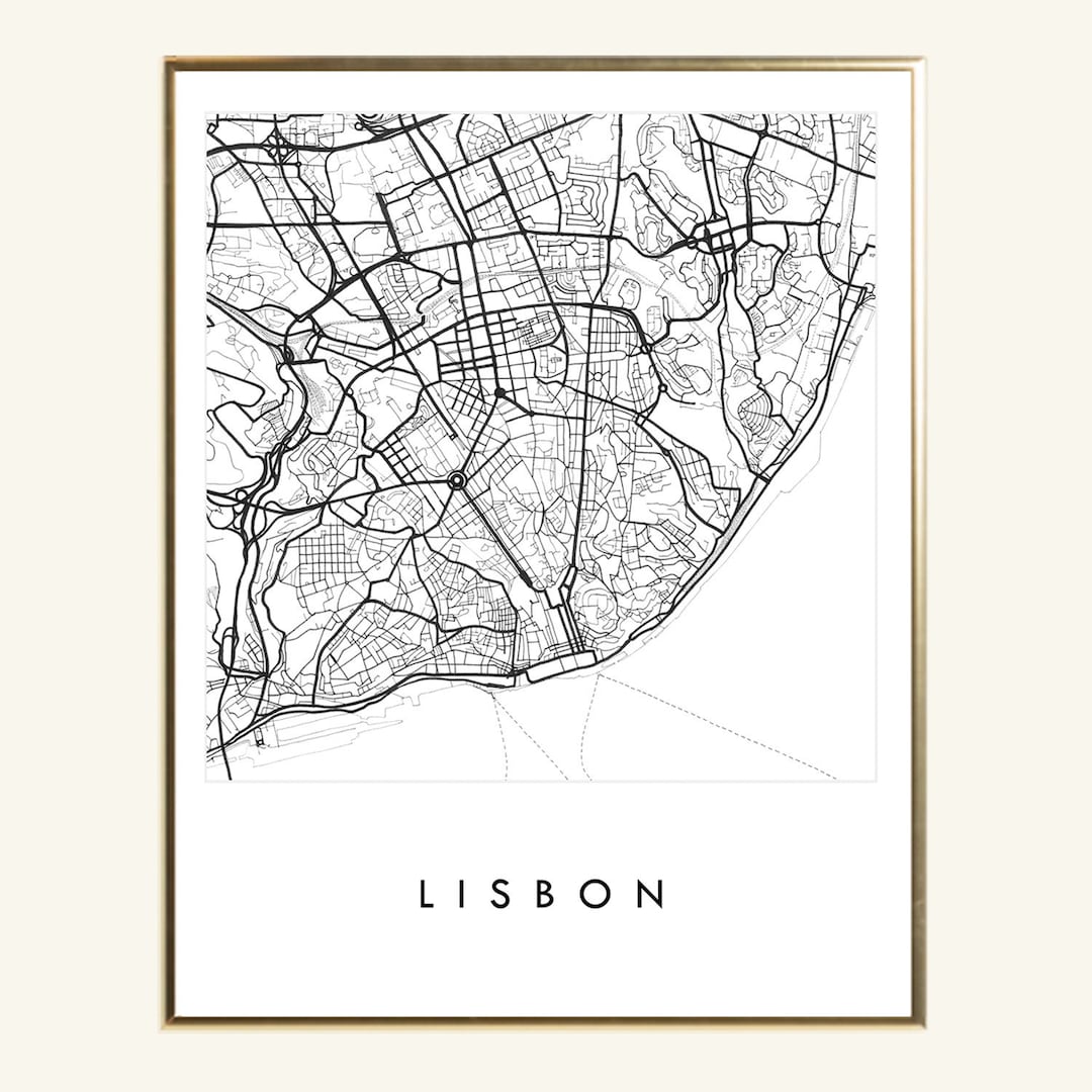 LISBON Map Hand Drawn Street Map PORTUGAL City Map Drawing Black and ...