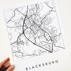 BLACKSBURG Street Map VIRGINIA City Map Drawing Black and White (art ...