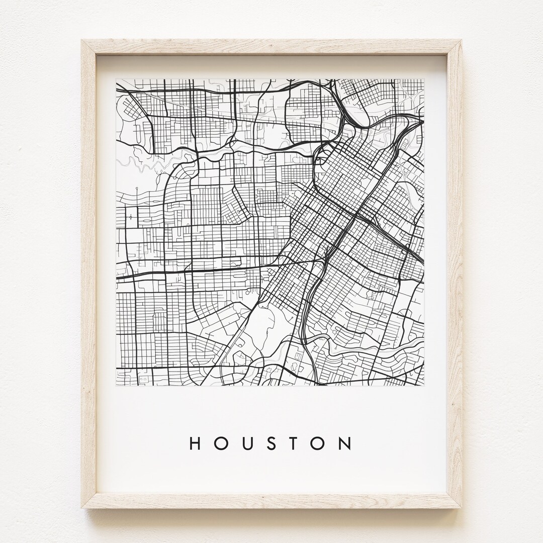 HOUSTON Map Street Map TEXAS City Map Drawing Black and White (art ...