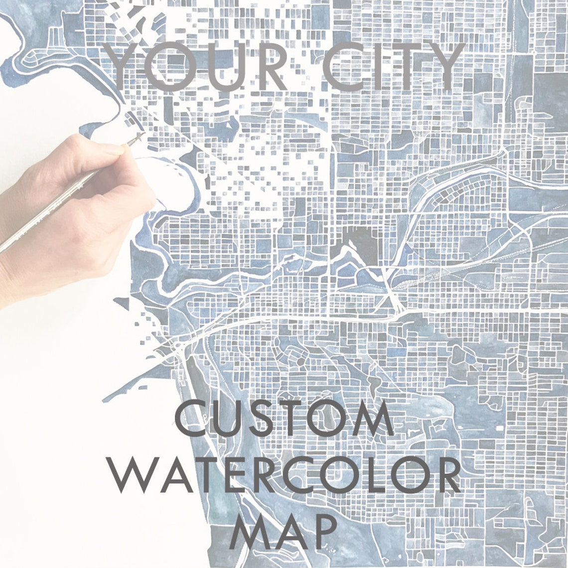 17 Custom Watercolor Map YOUR CITY Block Plan original - Etsy