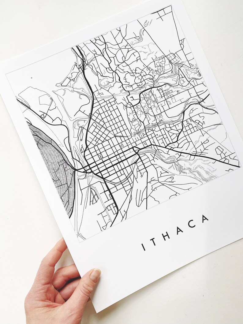 ITHACA Street Map NEW YORK City Map Drawing Black and White (art Print ...