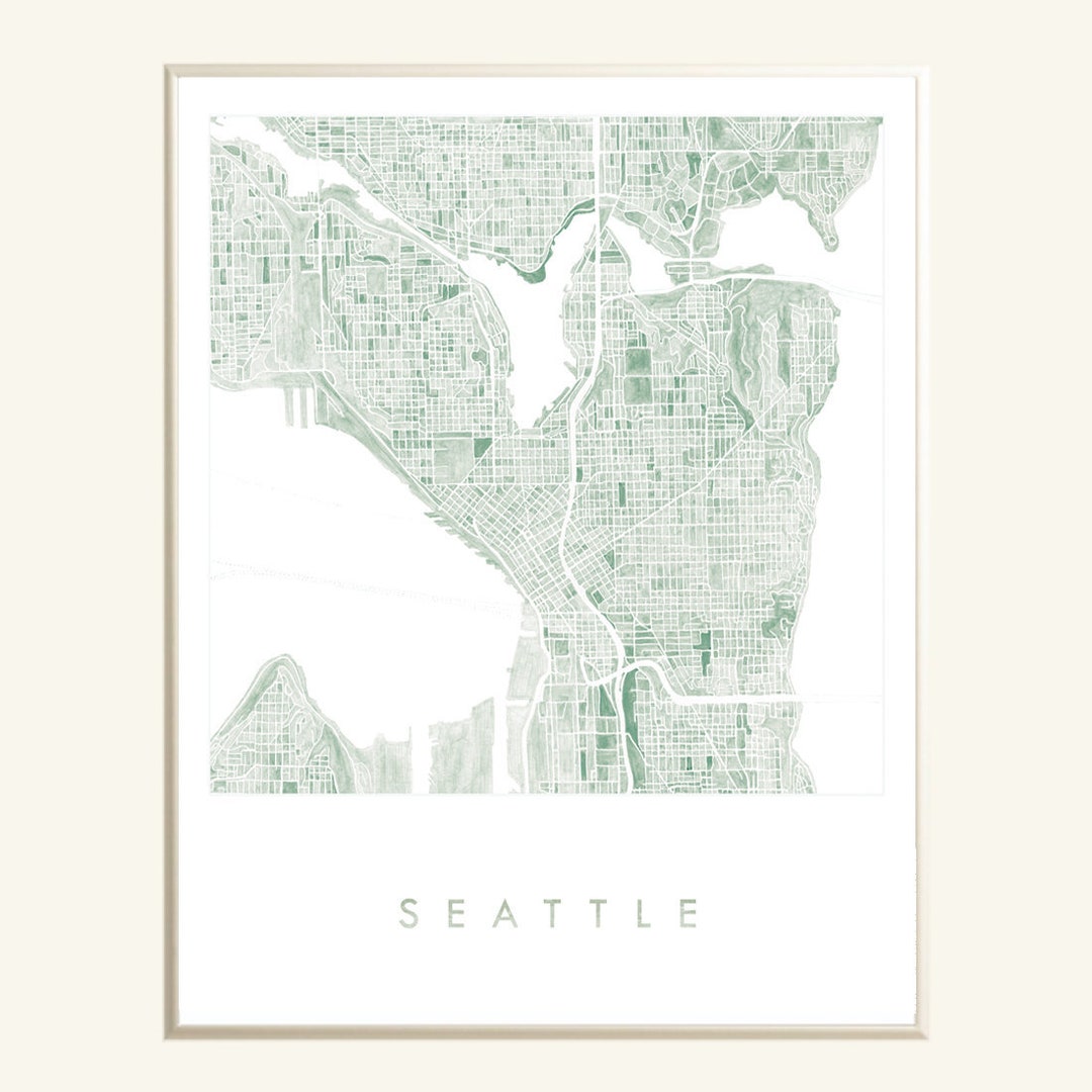 SEATTLE Lake Union Map Watercolor Print WASHINGTON City Block - Etsy
