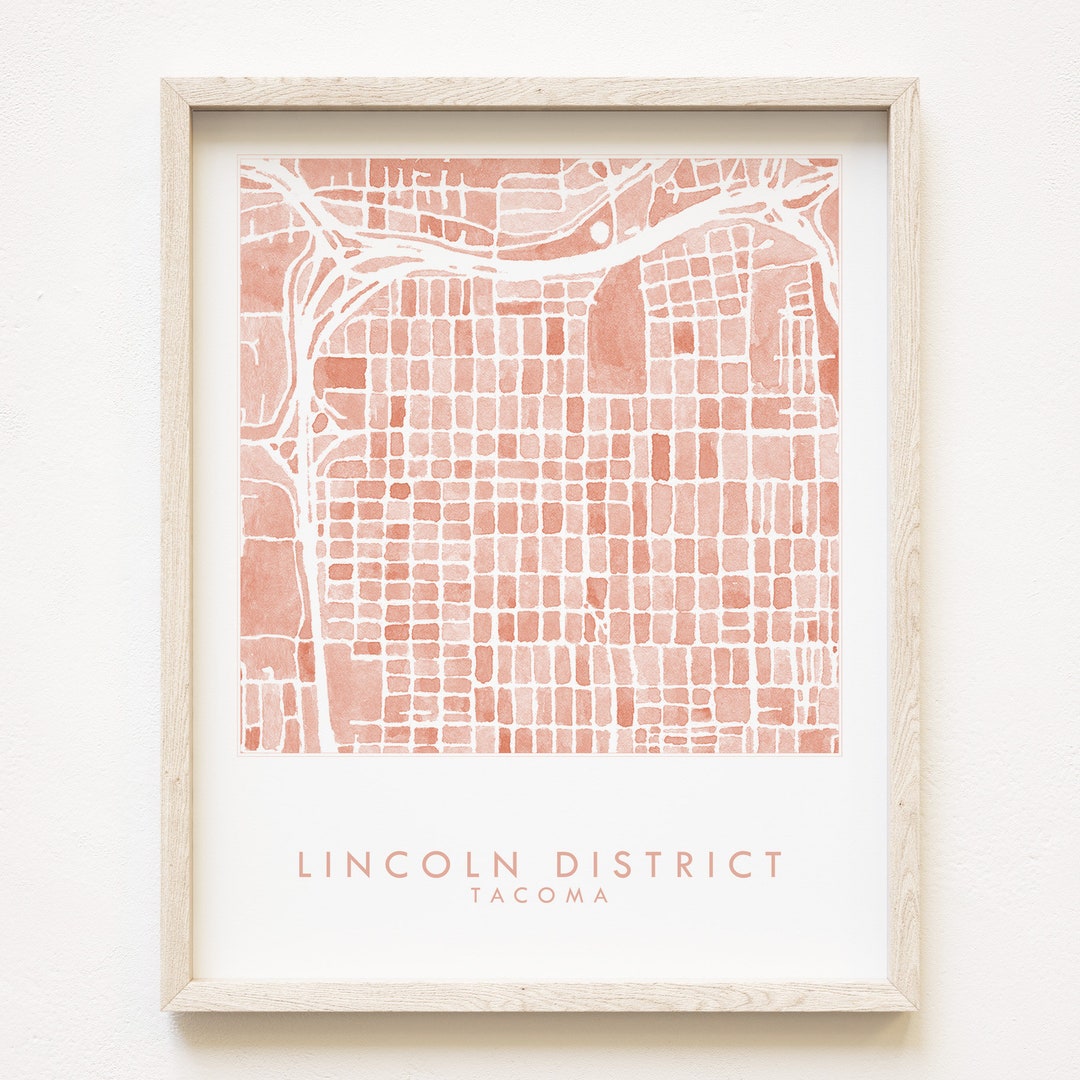 LINCOLN District TACOMA Neighborhood Map Salmon Watercolor Print ...