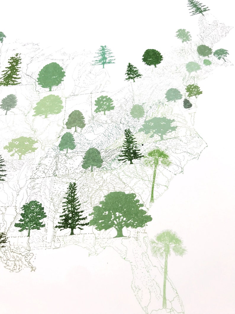 STATE Treescape Map Drawing art Print American USA State | Etsy