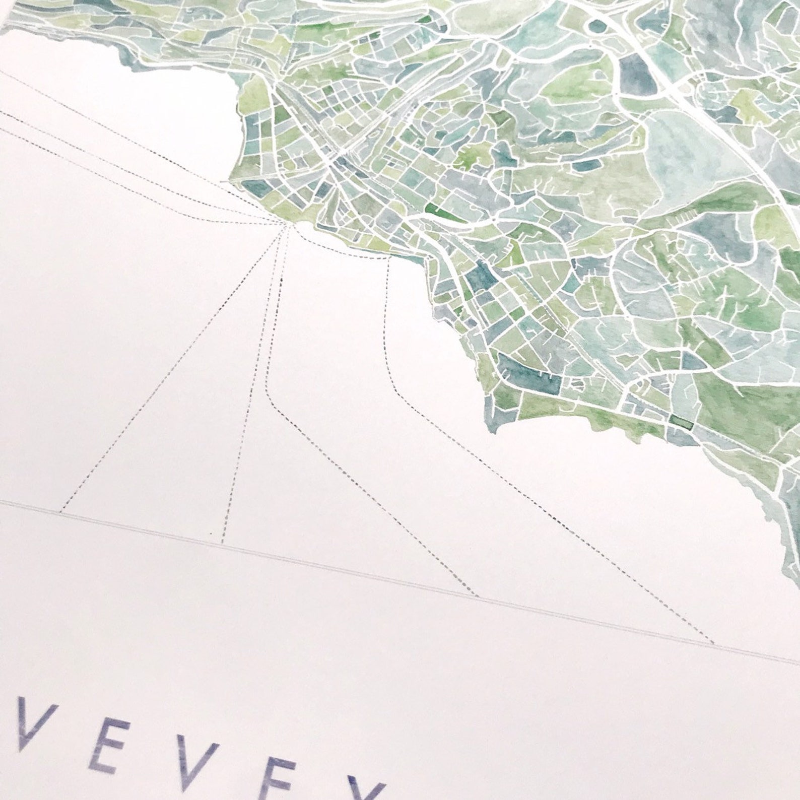 VEVEY Map Hand Painted Watercolor Print SWITZERLAND City Block - Etsy ...