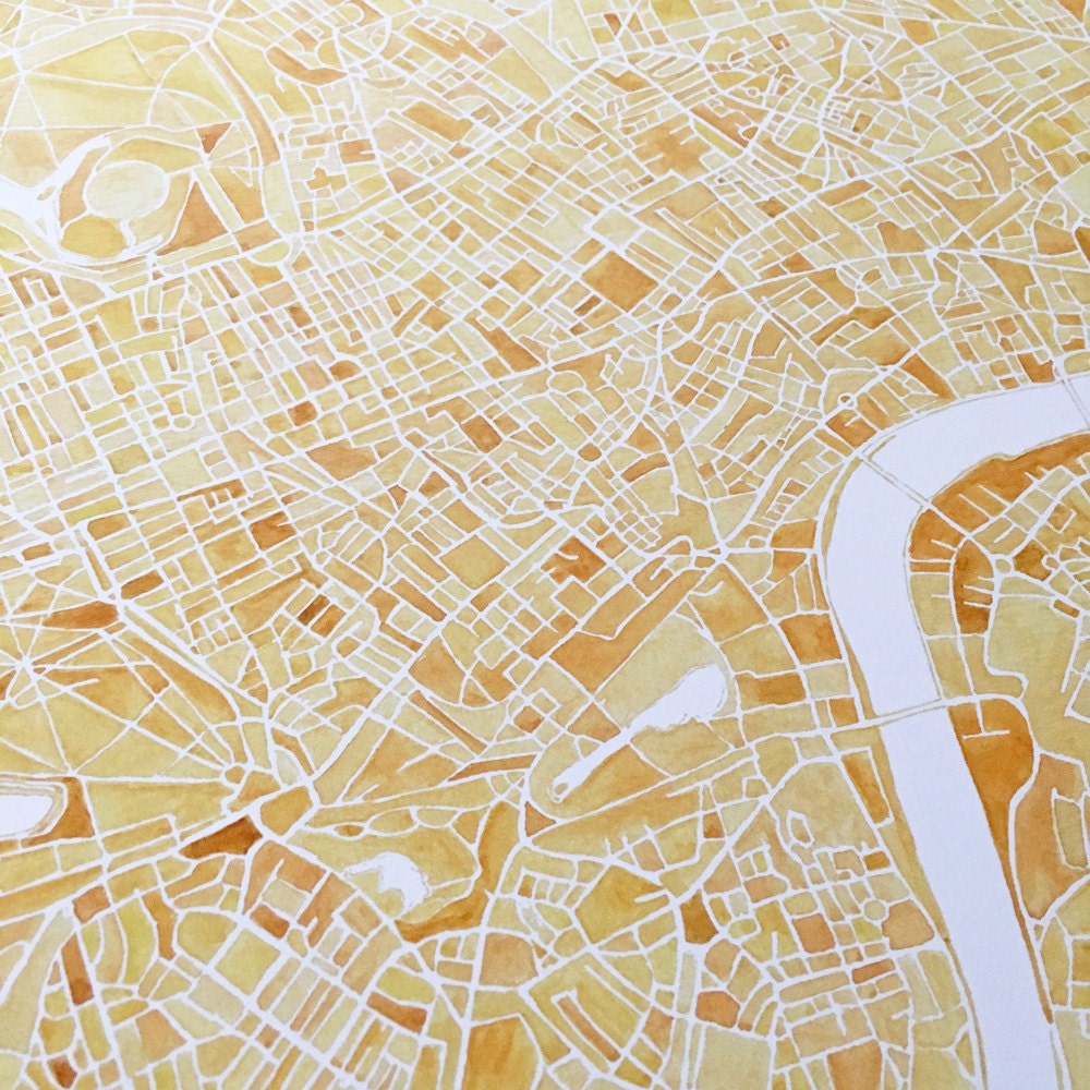 LONDON Map Hand Painted Watercolor Map Print UK City Block Plan (art ...