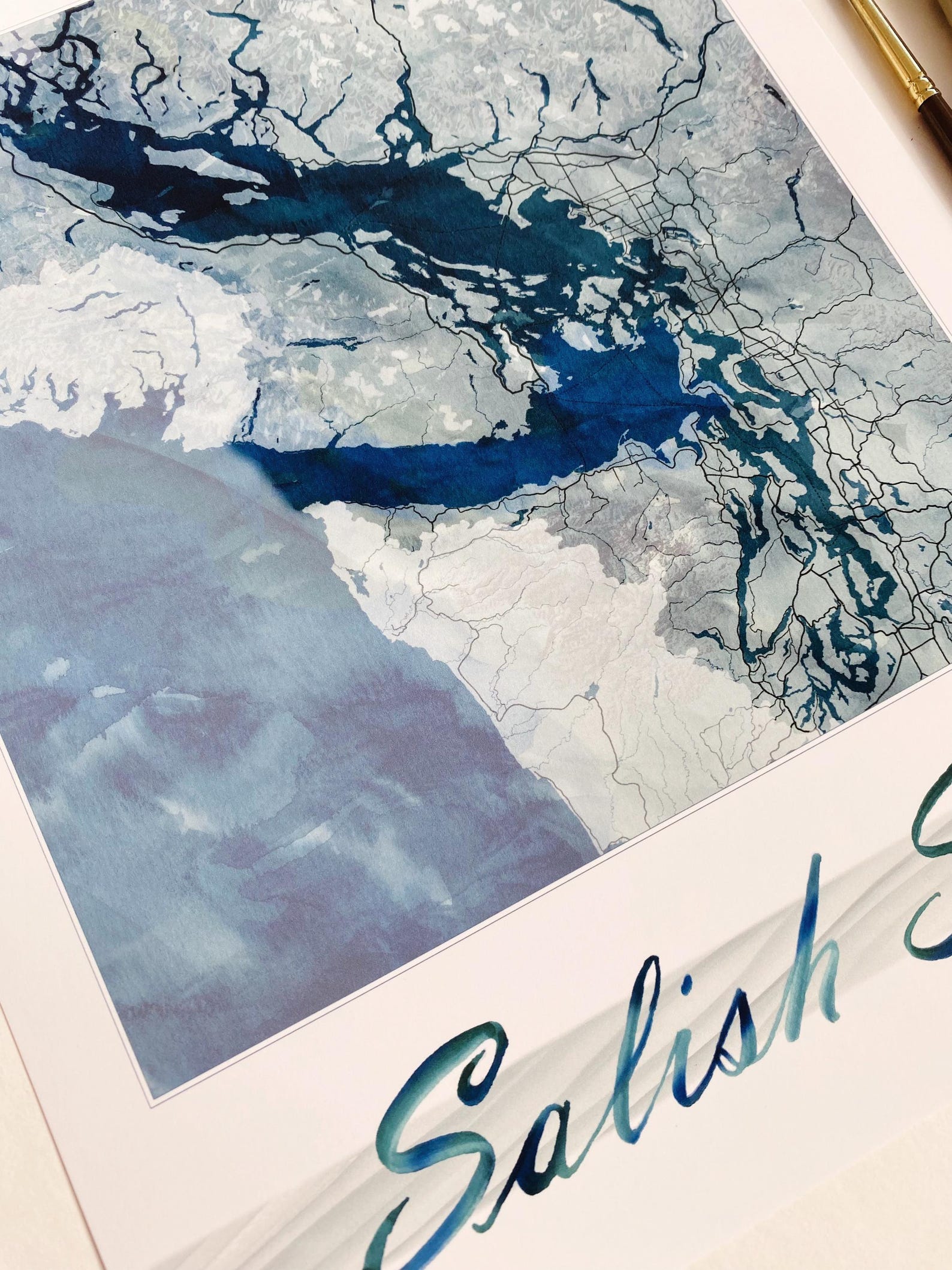 SALISH SEA Map (art Print - No Text) Pacific Northwest Coast British ...